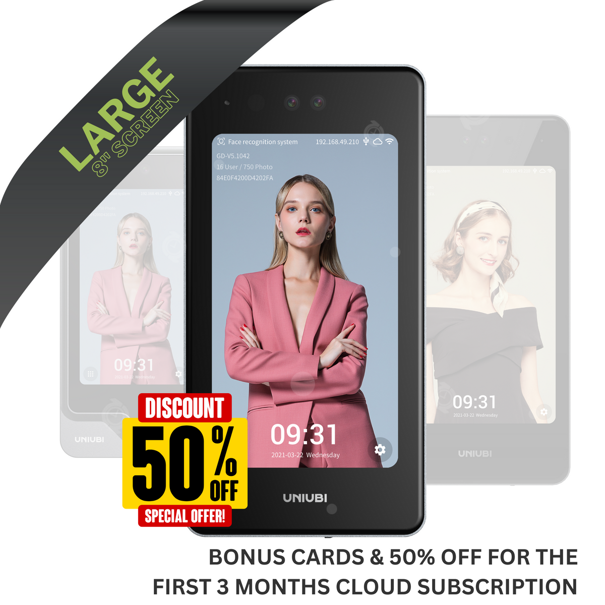 BundyPlus | Uface 8 Pro (E86) Face Recognition Time Clock Package